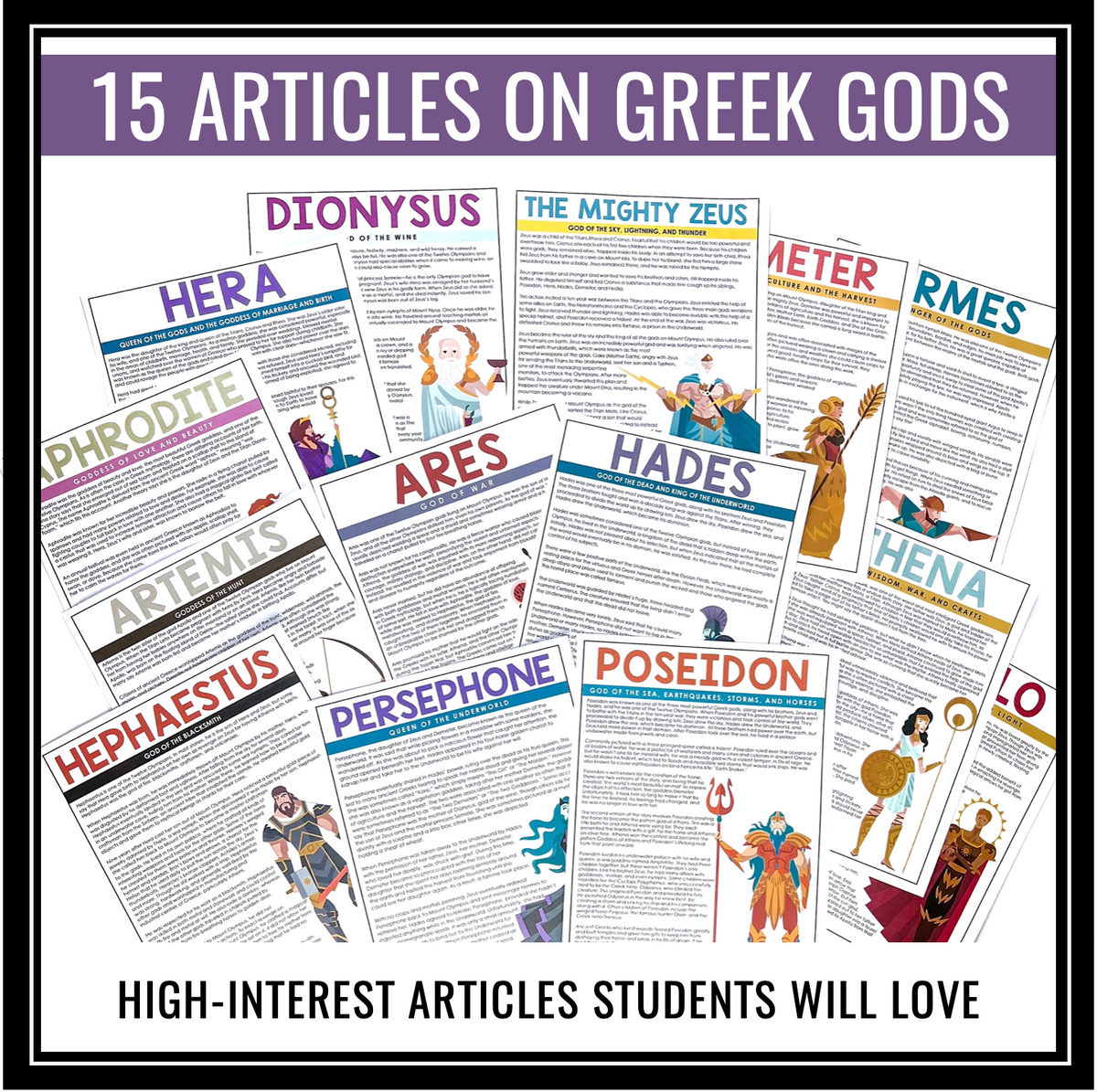 Greek Mythology Unit - Greek Gods Reading Activities, Quizzes, and Fin ...