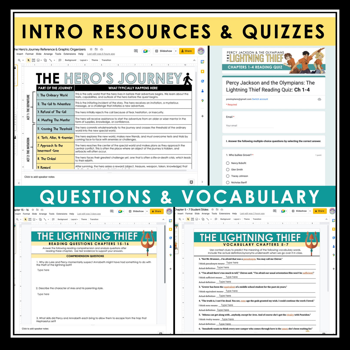 Percy Jackson and the Olympians The Lightning Thief Novel Unit Plan ...