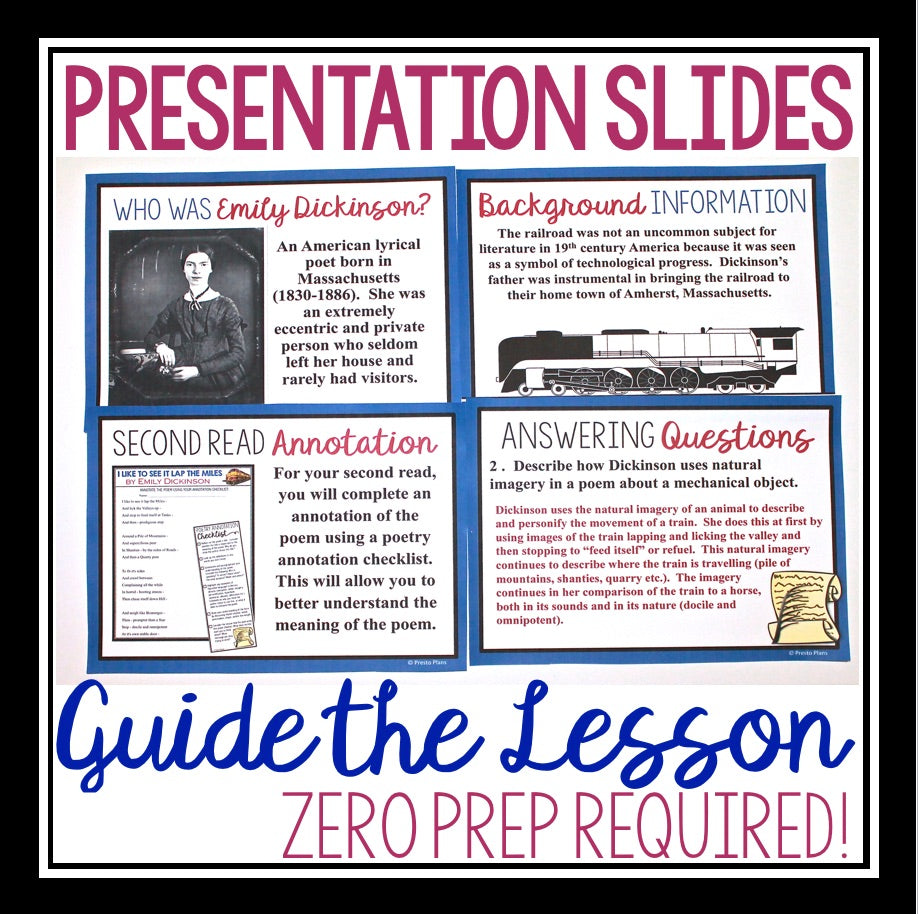 I LIKE TO SEE IT LAP THE MILES BY EMILY DICKINSON: POETRY LESSON & ACT ...