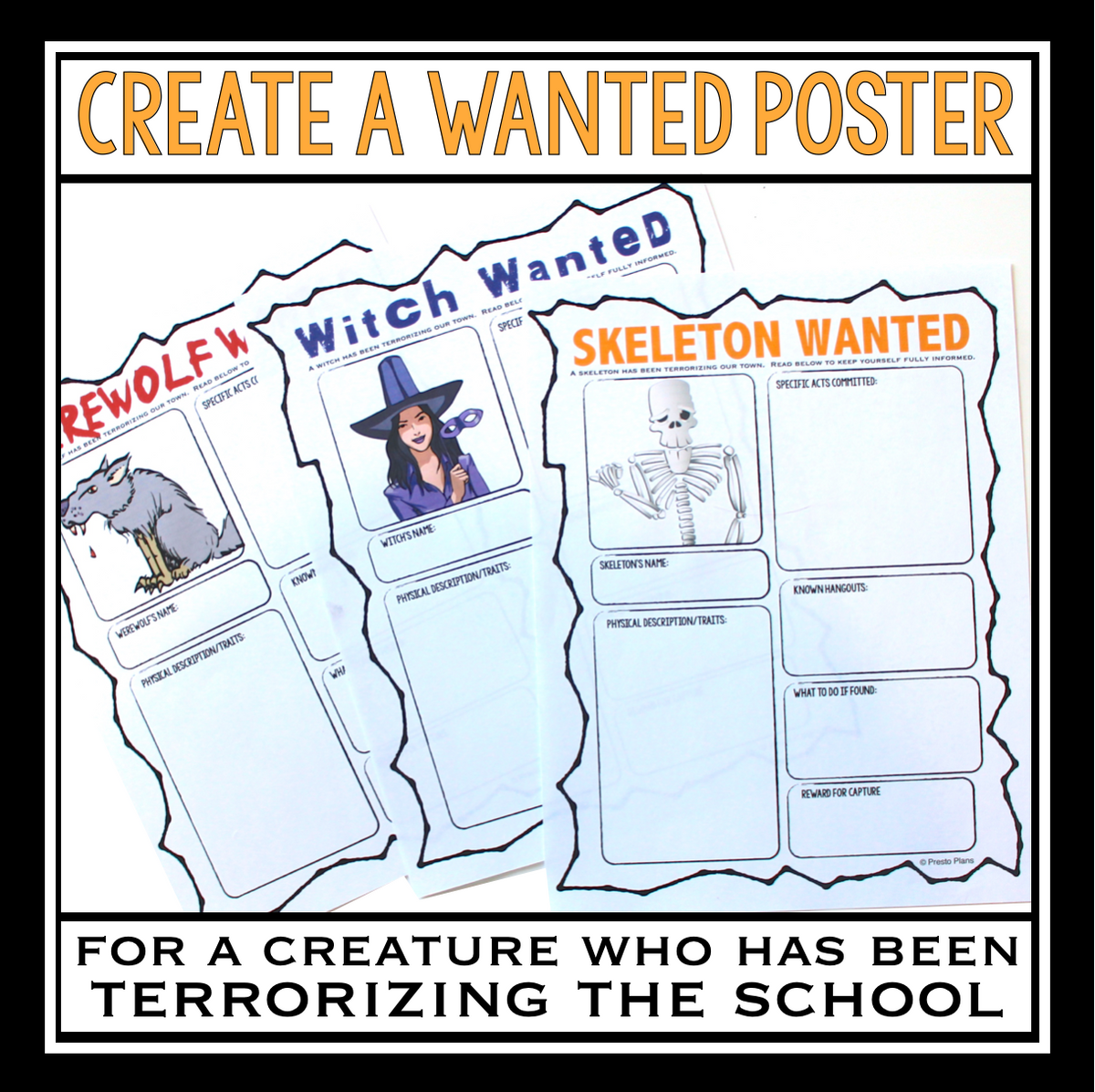 HALLOWEEN WRITING ACTIVITY: WANTED POSTERS ASSIGNMENT – Presto Plans