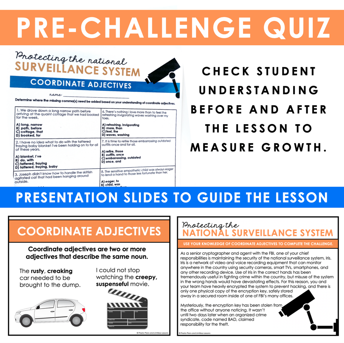 Commas With Coordinate Adjectives - Slides and Grammar Activity Escape ...