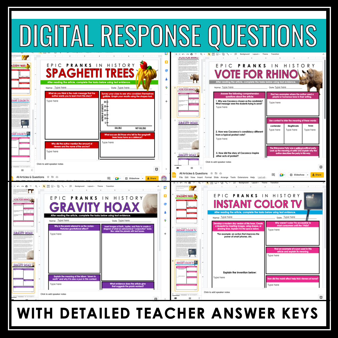 April Fools' Day Reading Comprehension Pranks Articles & Assignments ...