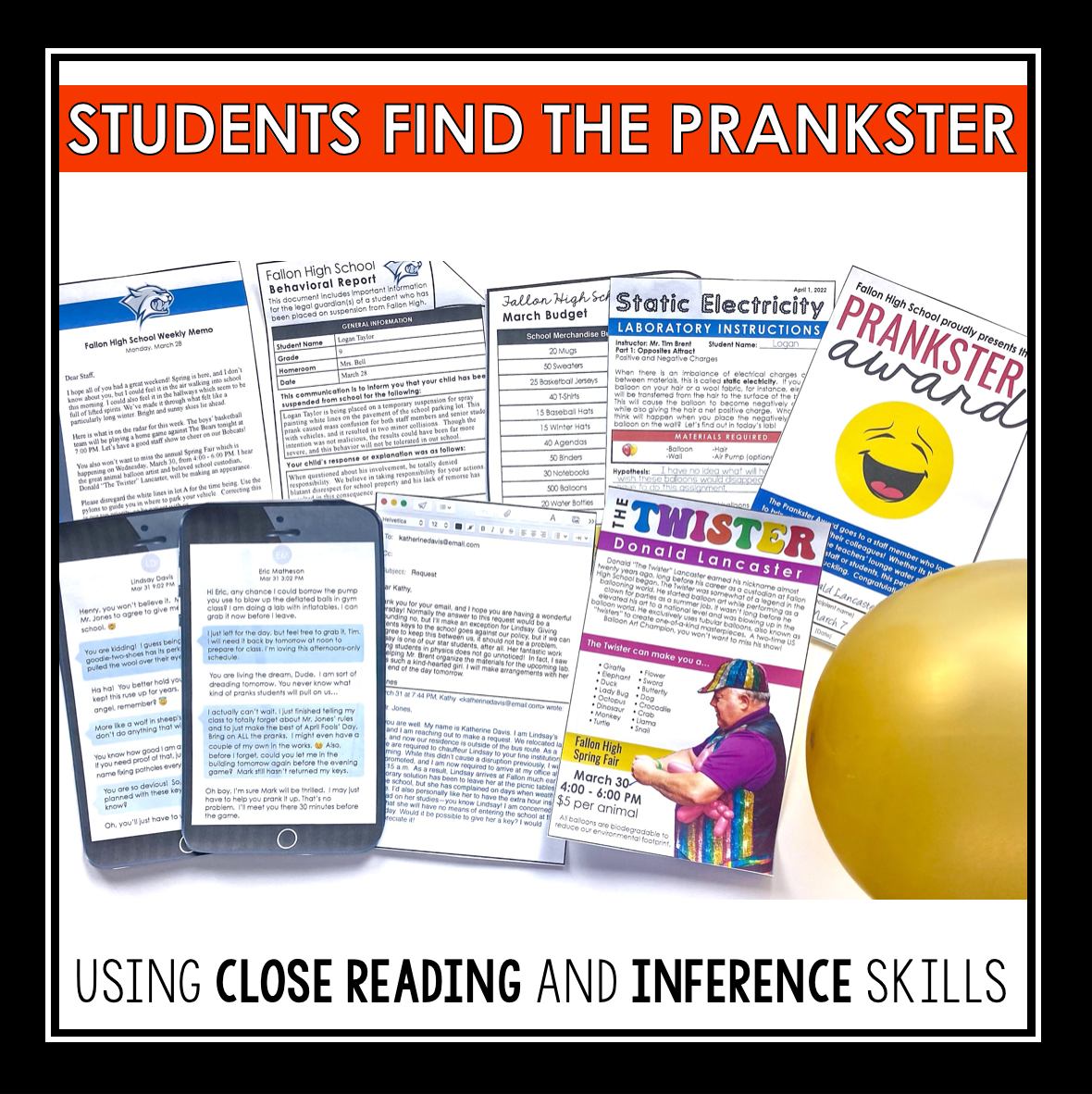 April Fools' Day Close Reading Mystery Inference Activity - Balloon Pr ...