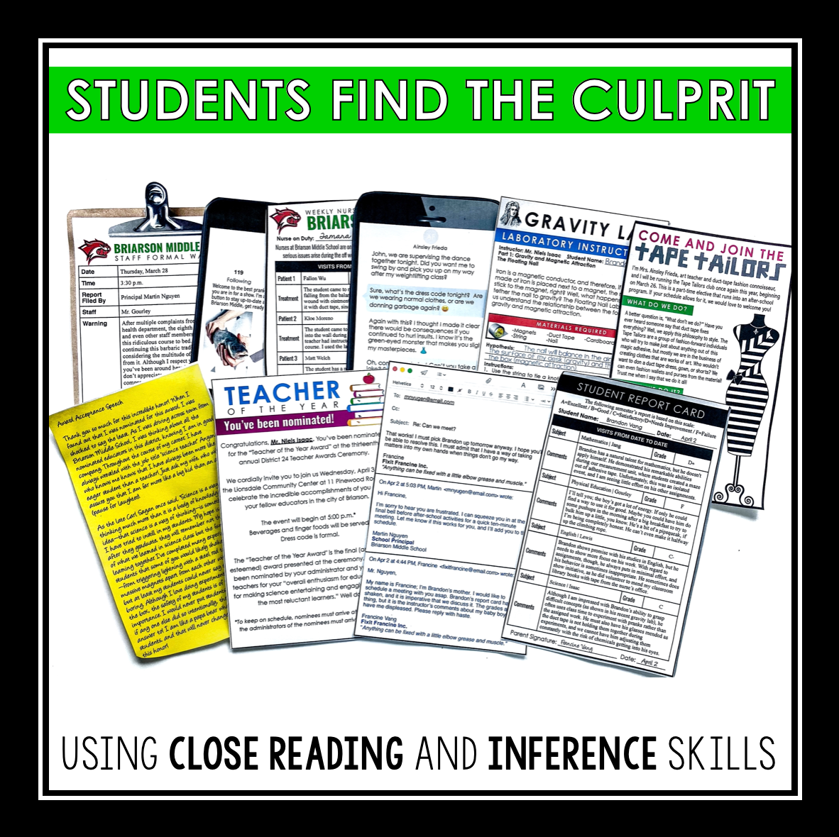 Close Reading Mystery Text Evidence Inference Activity - Teacher Tape ...