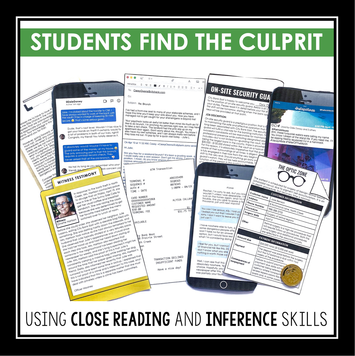 Close Reading Mystery Inference Text Evidence Activity - Who Robbed th ...