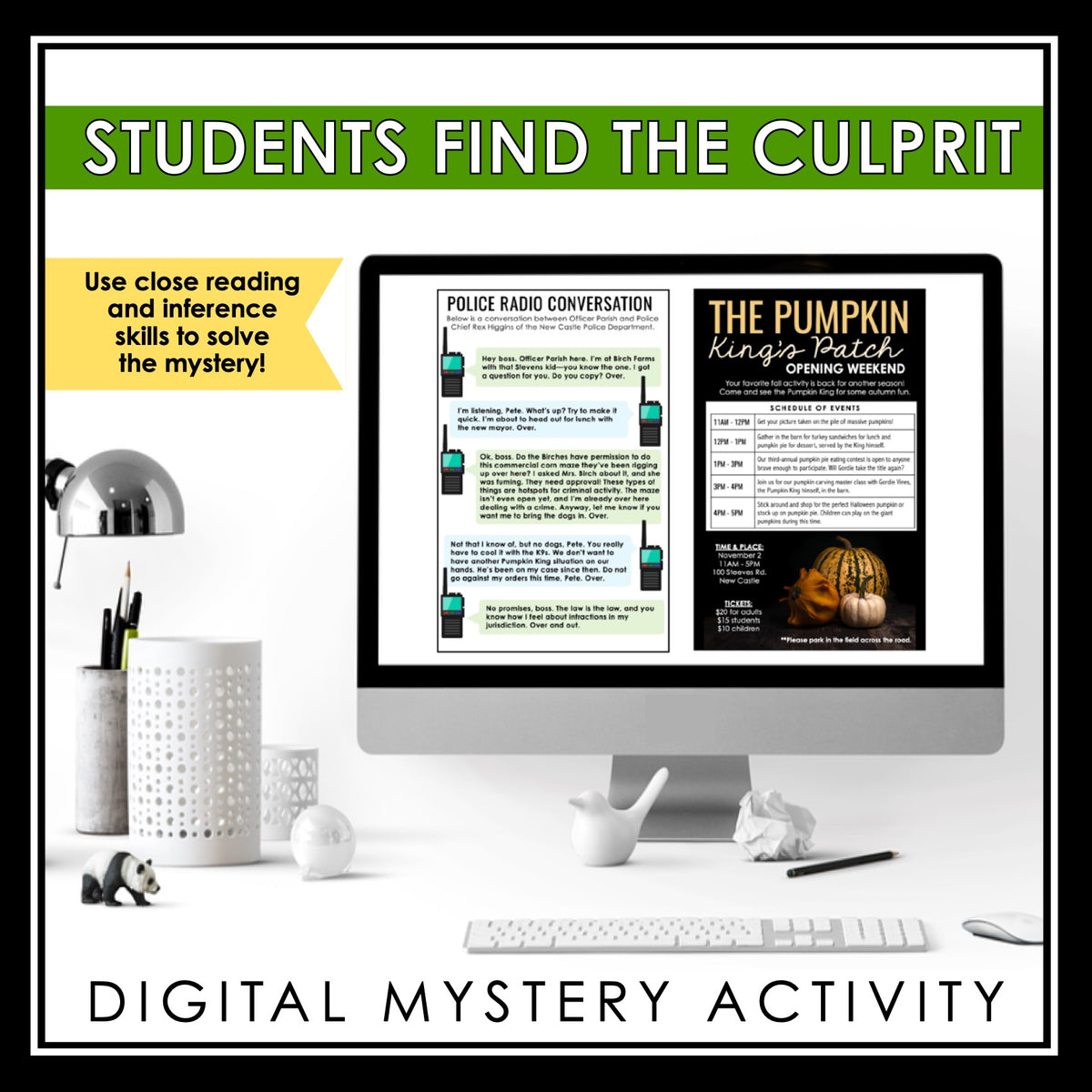 Close Reading Digital Mystery Text Evidence Inference Activity - Corn ...
