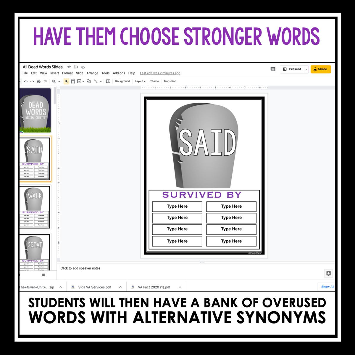 DEAD WORDS DIGITAL HALLOWEEN WORD CHOICE ACTIVITY – Presto Plans