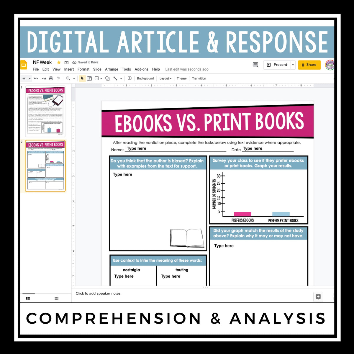 Nonfiction Reading Comprehension Digital Activities - Ebooks vs. Print ...