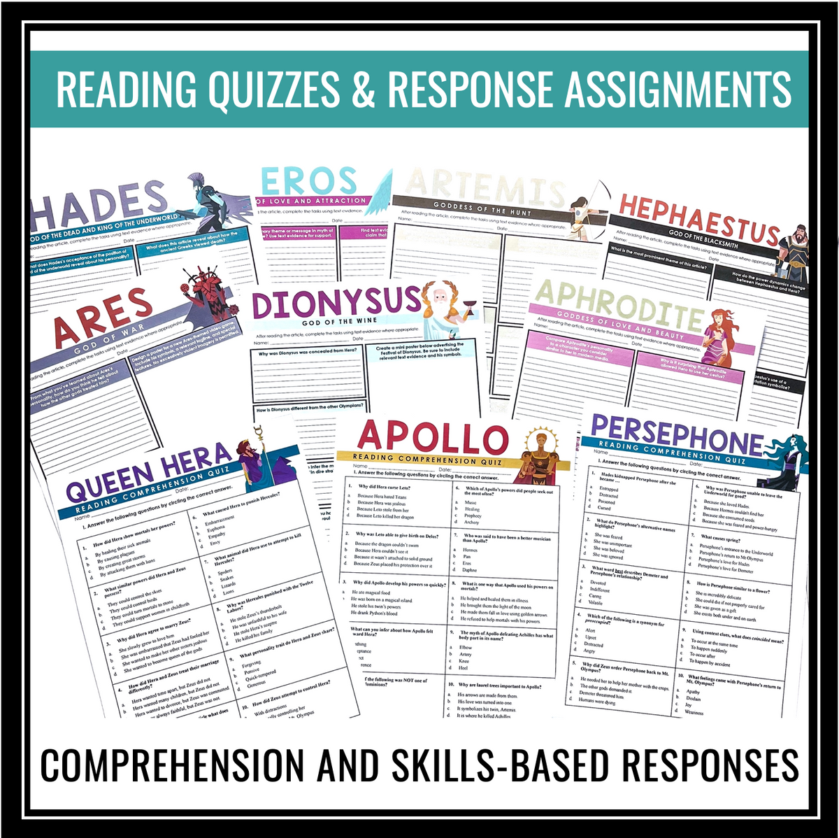 GREEK GODS MYTHOLOGY UNIT READING ACTIVITIES QUIZZES AND FINAL PROJECT ...