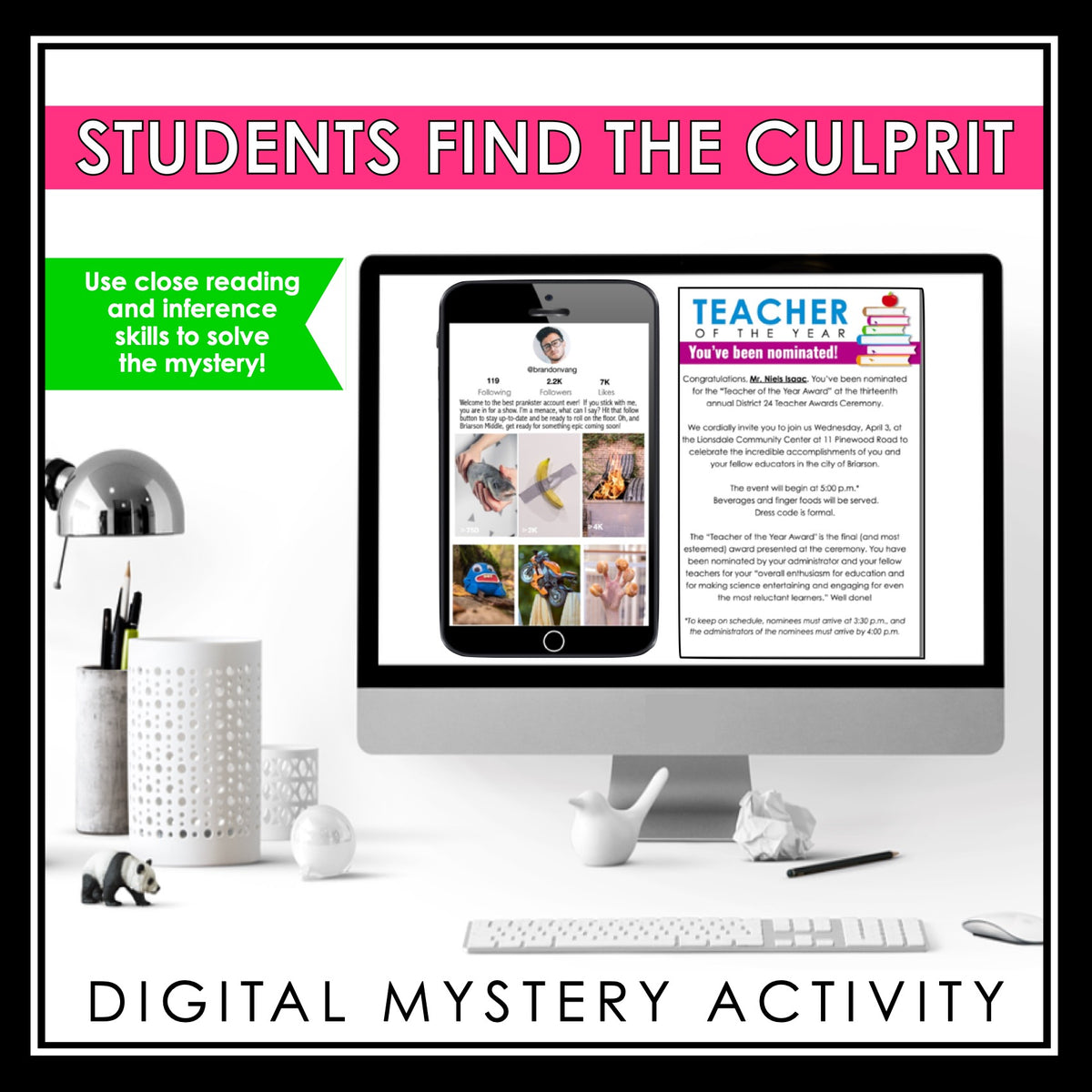 Close Reading Digital Mystery Inference Activity - Teacher Tape Prank ...