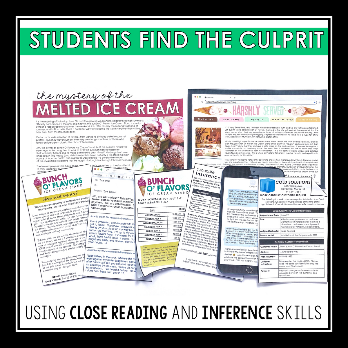 Close Reading Mystery Text Evidence Inference Activity - Melted Ice Cr ...