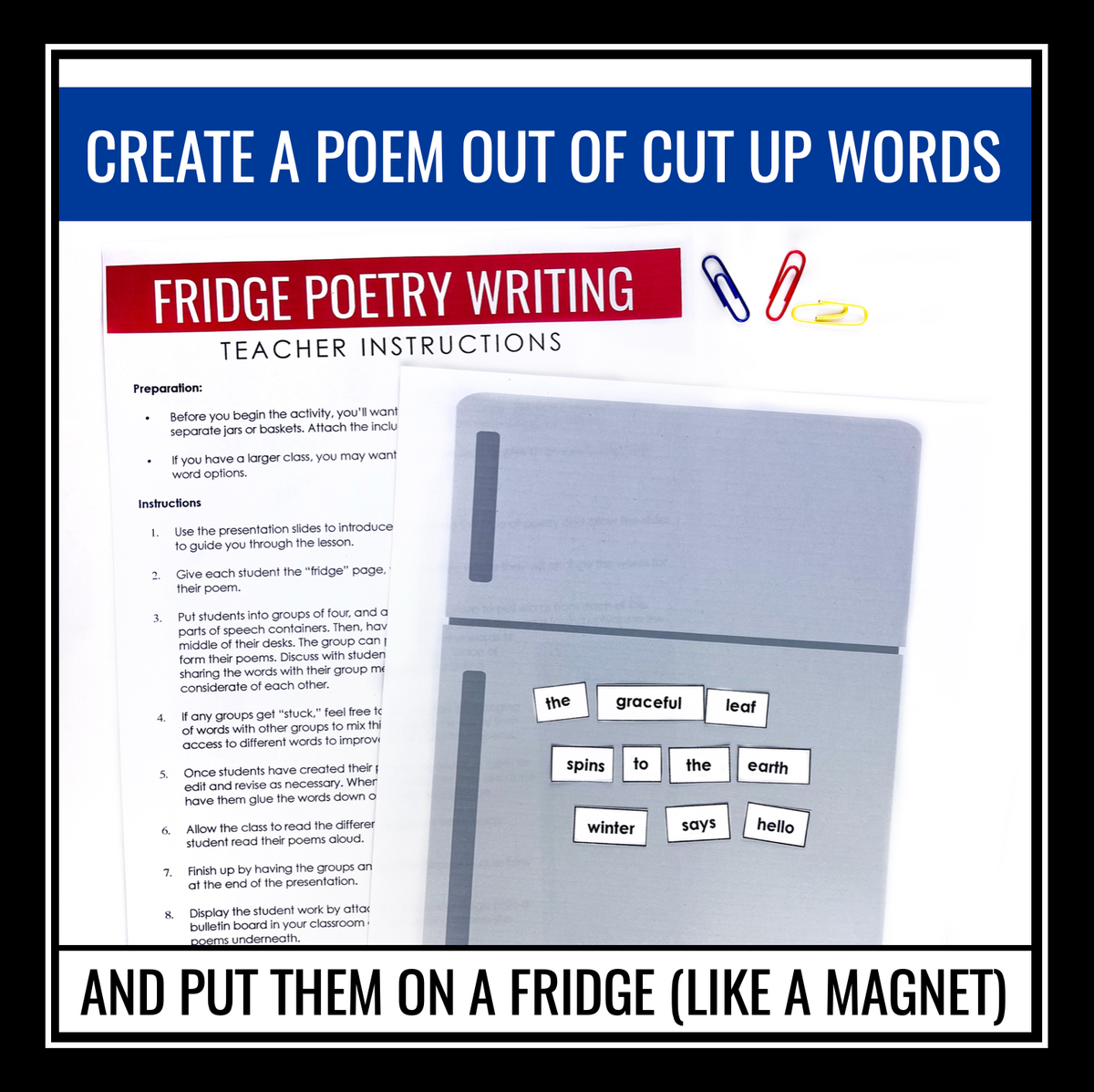 Poetry Writing Activity - Refrigerator Poetry Hands-On Writing - Magne ...
