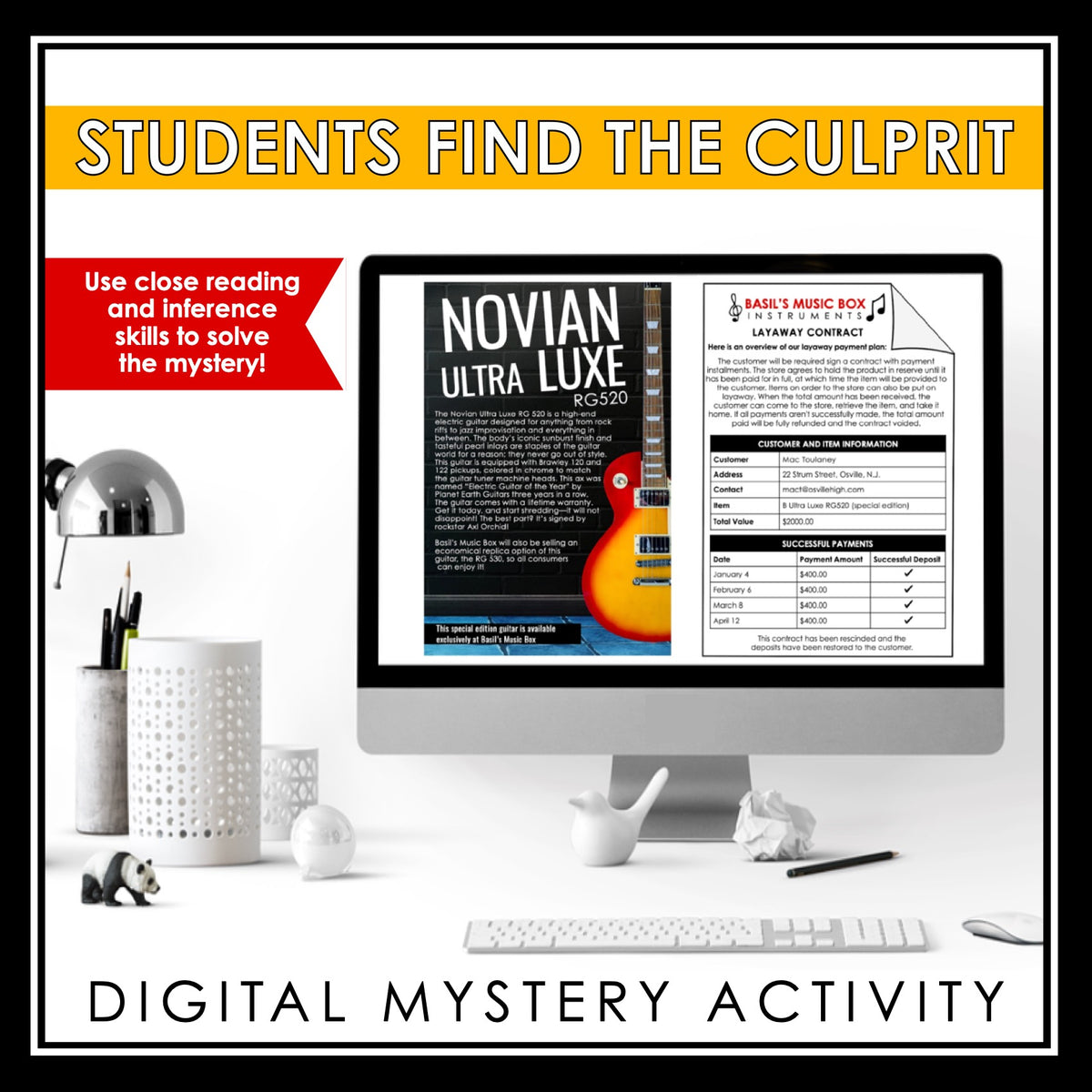 Close Reading Digital Mystery Inference Activity - Who Stole the Guita ...