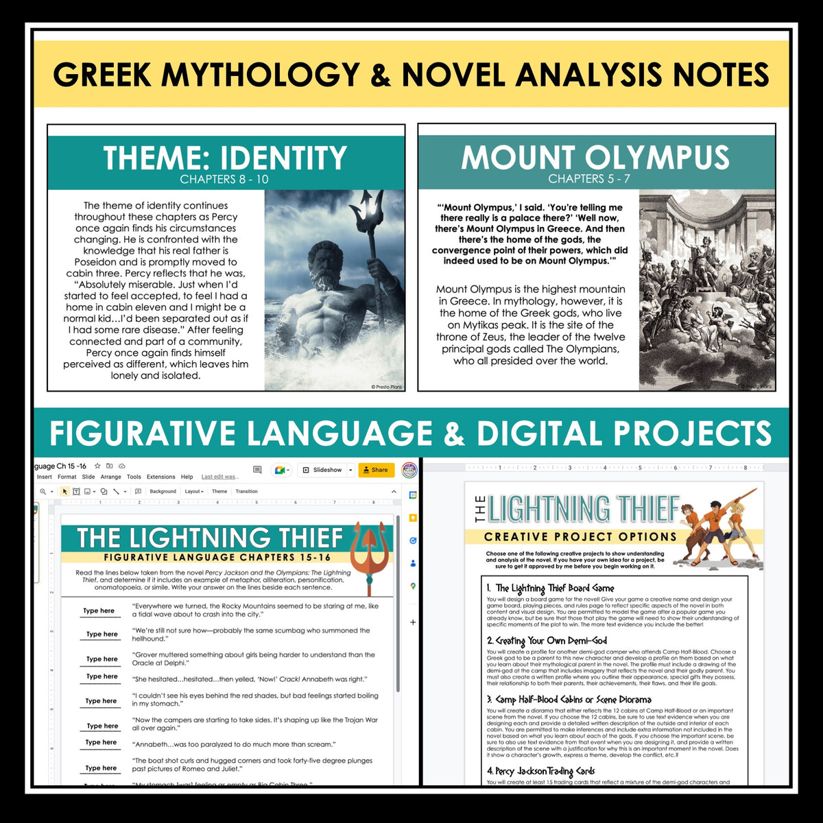 Percy Jackson and the Olympians The Lightning Thief Novel Unit Plan ...