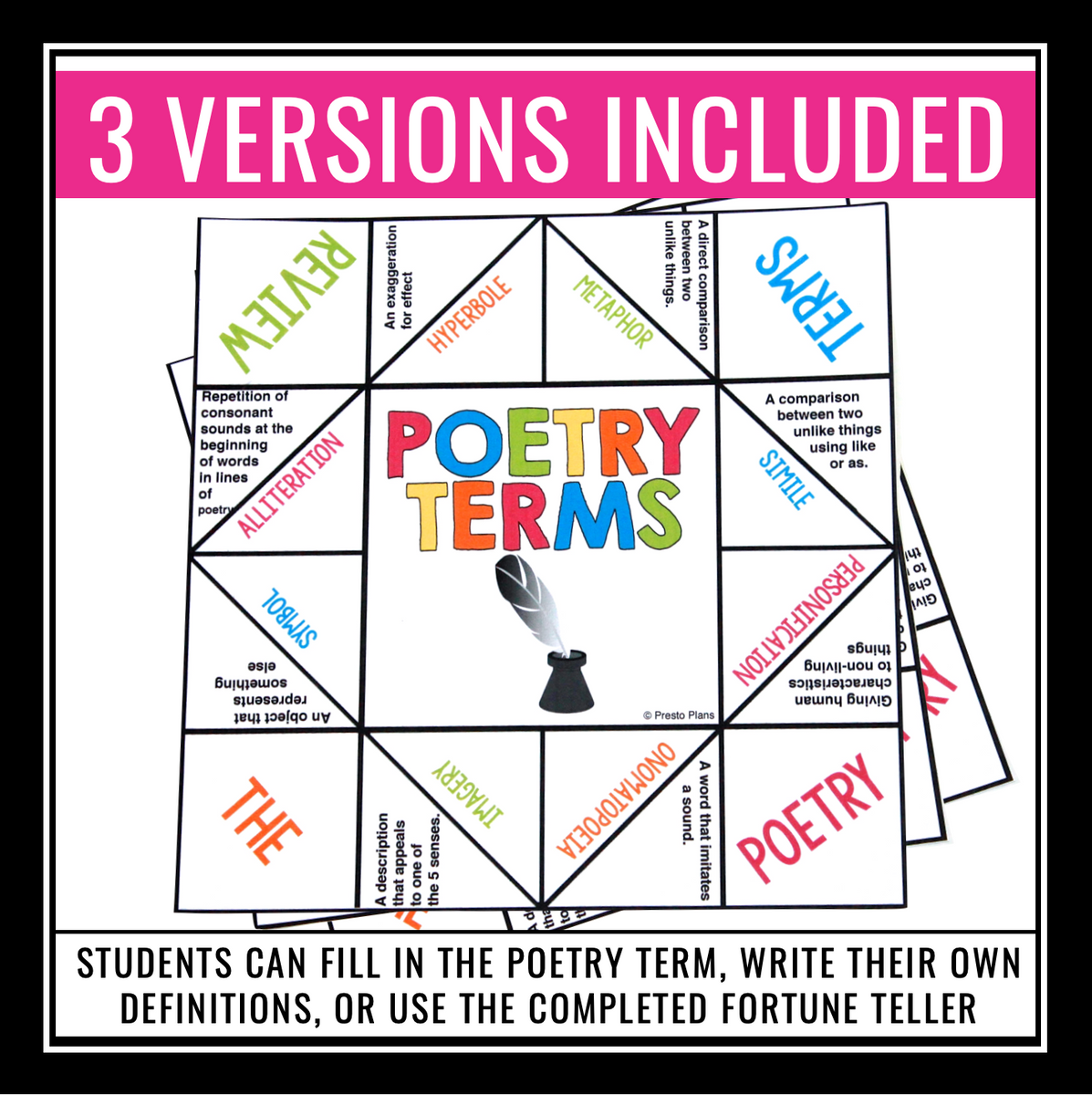 Poetry Terms Paper Fortune Teller Activity - Figurative Language Game ...