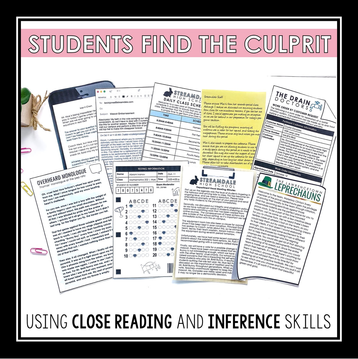 Close Reading Mystery Inference Activity - Who Stole the Bunny Mascot ...