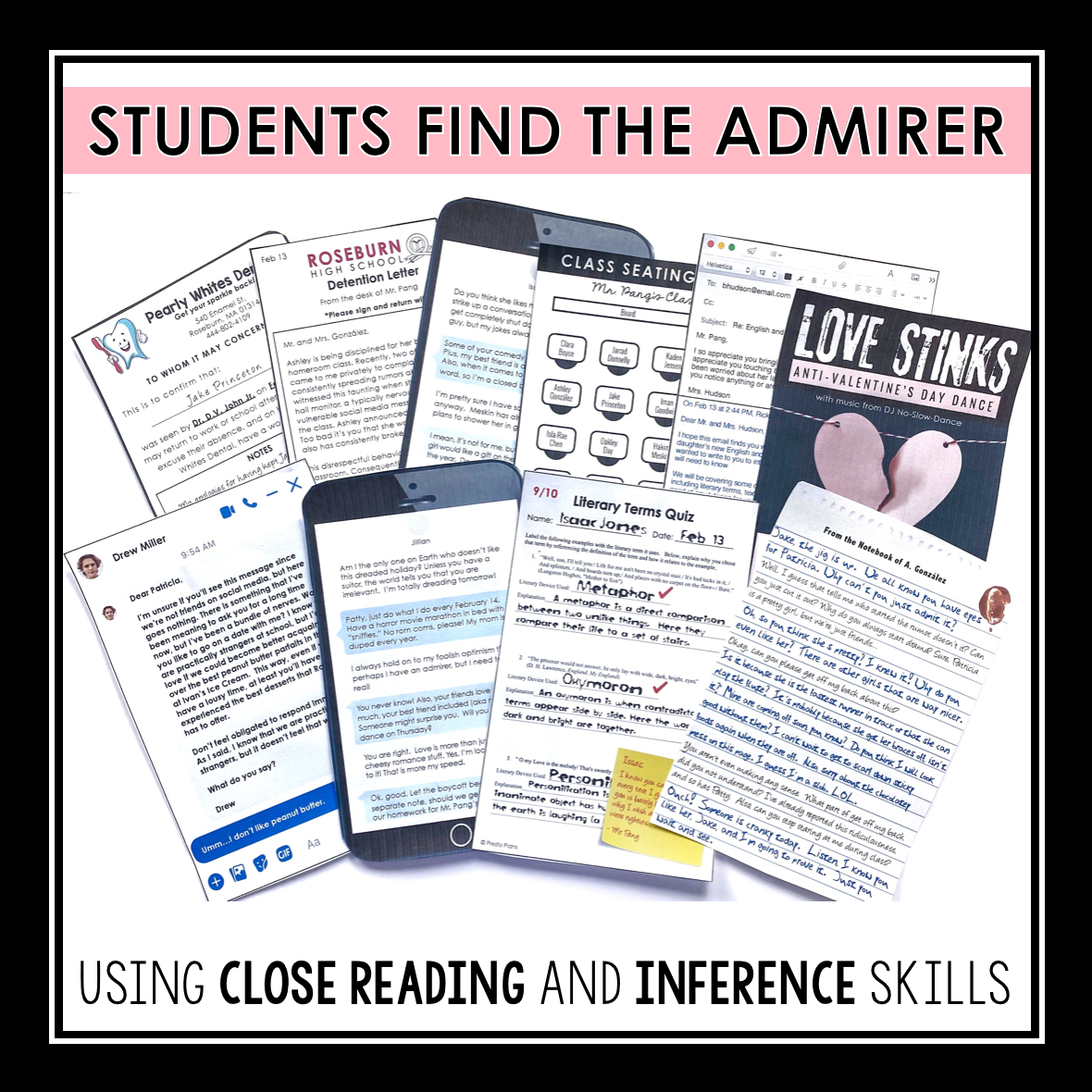 Valentine's Day Close Reading Mystery Inference Activity - Secret Admi ...