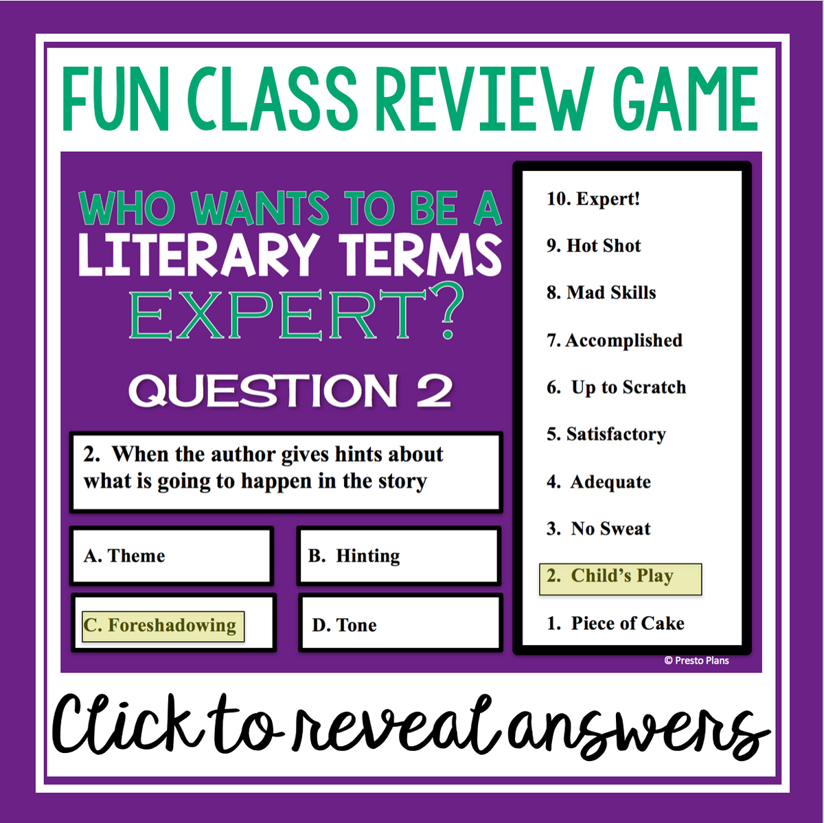 STORY ELEMENTS PRESENTATION, REVIEW GAME, & QUIZ – Presto Plans