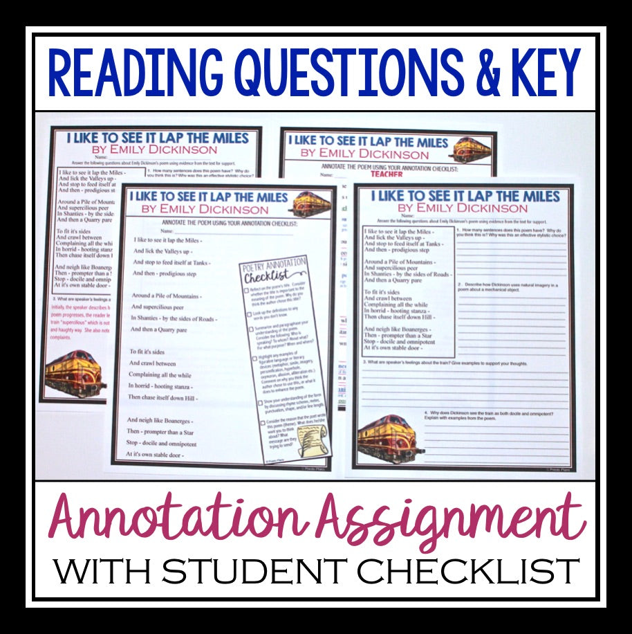 I LIKE TO SEE IT LAP THE MILES BY EMILY DICKINSON: POETRY LESSON & ACT ...