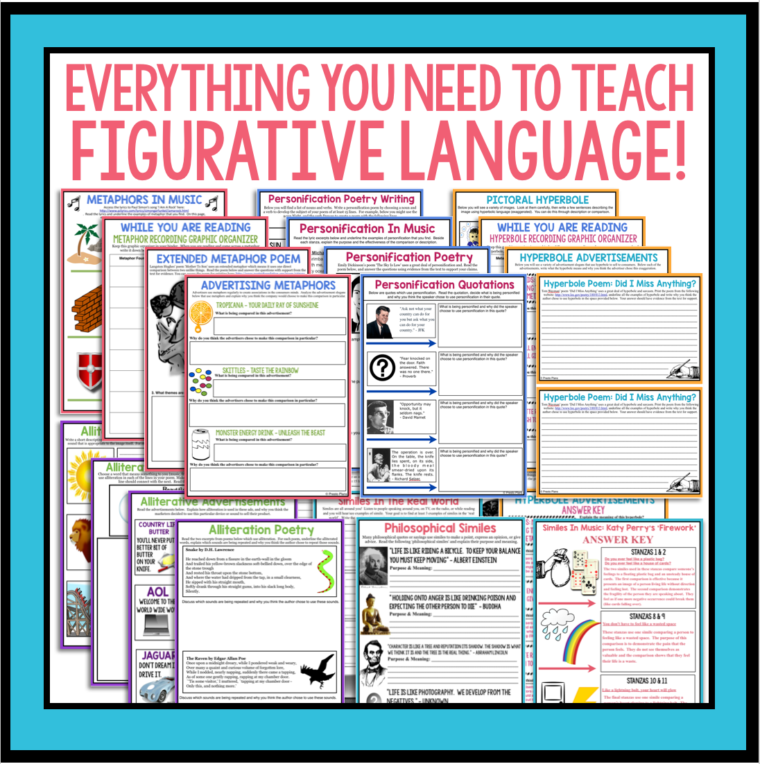 FIGURATIVE LANGUAGE ACTIVITIES, ASSIGNMENTS, & TASK CARDS BUNDLE ...