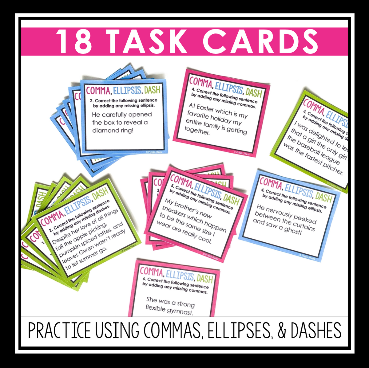 Comma, Ellipsis, & Dash Punctuation Lesson - Grammar Presentation & As ...