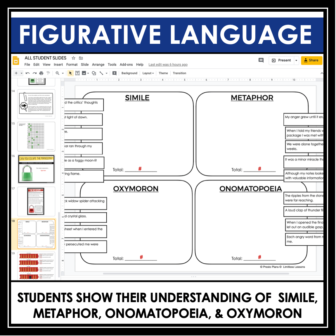 DIGITAL FIGURATIVE LANGUAGE ESCAPE ROOM (MANSION) – Presto Plans