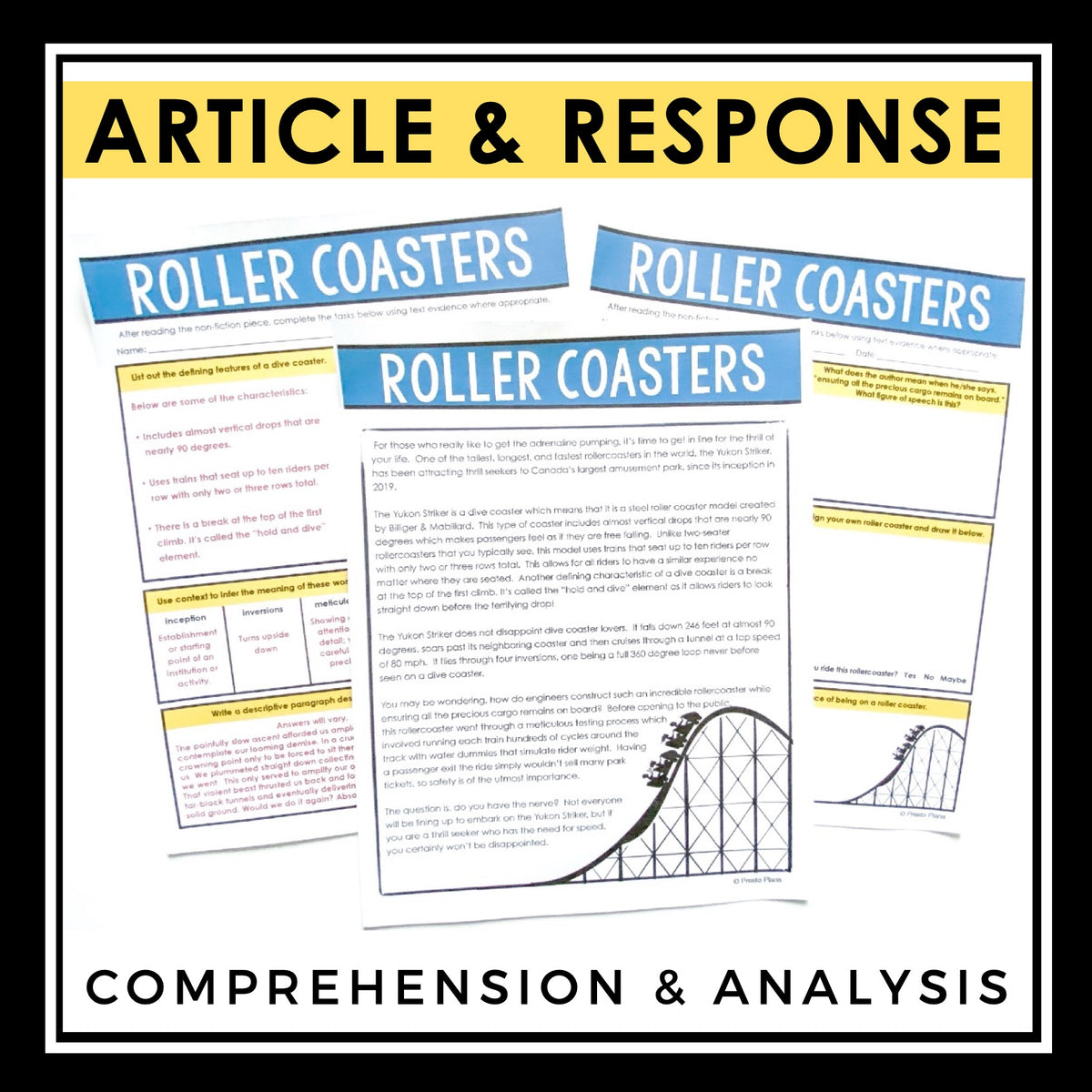 Nonfiction Reading Comprehension Article and Activities - Roller Coast ...