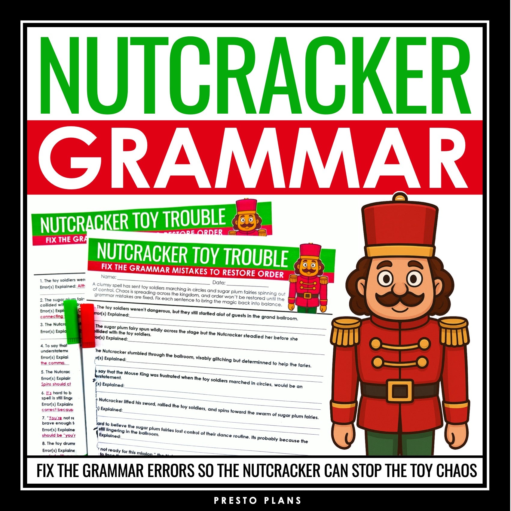 Christmas Grammar Worksheet Assignment Grammar Activity - Nutcracker ...
