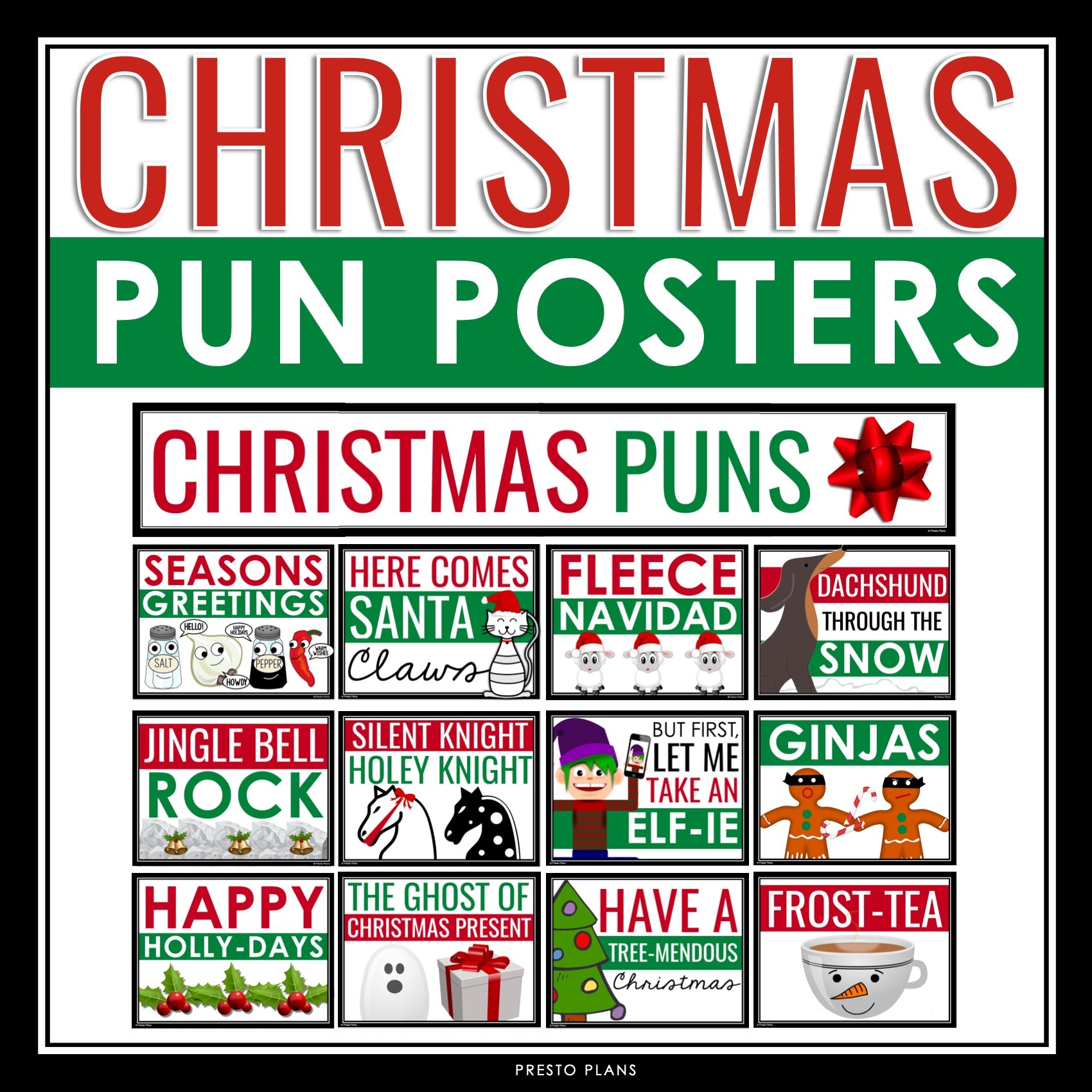 Christmas Posters - The 12 Days of Christmas Puns Funny Holiday Bullet ...