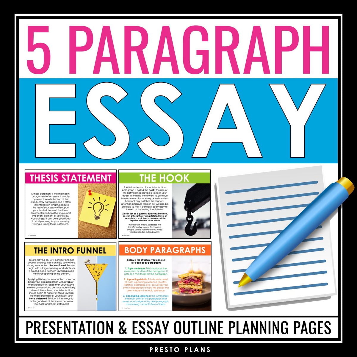 5 Paragraph Essay Writing Presentation and Essay Graphic Organizers an ...