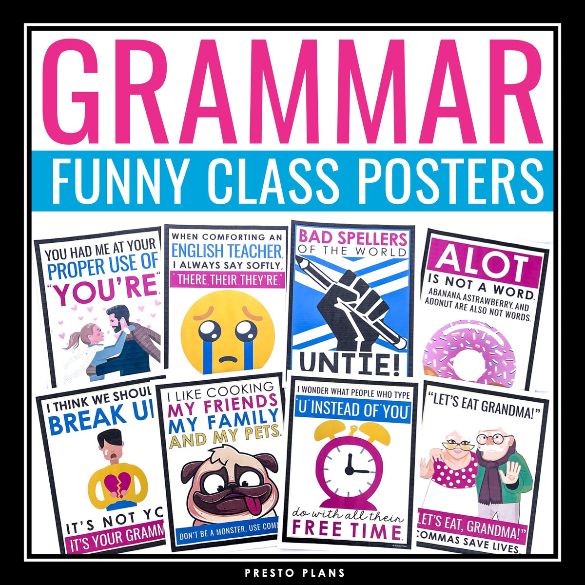 Grammar Posters Classroom Bulletin Board Decor - 20 Funny Grammar Post ...
