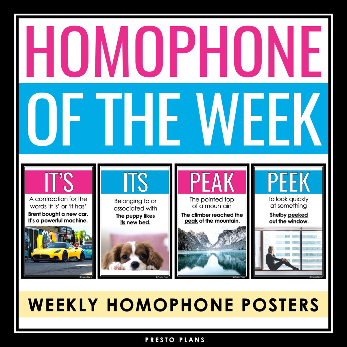Homophone Posters - Weekly Classroom Bulletin Board Decor - Grammar Po ...
