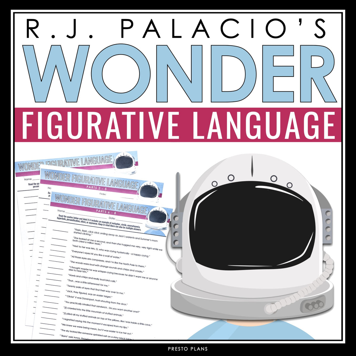 Wonder by R.J. Palacio Figurative Language Assignments and Answer Keys ...
