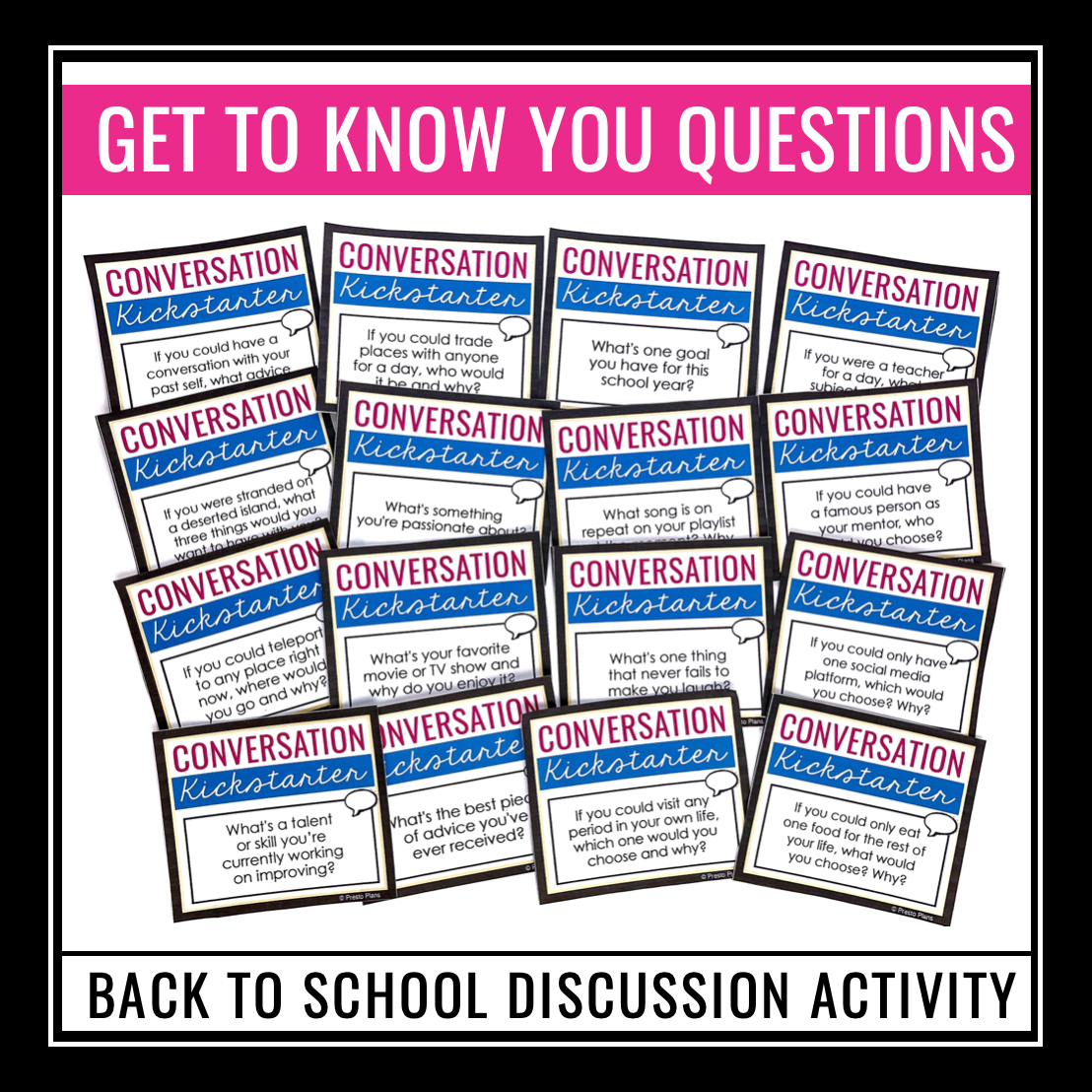 Back to School Get To Know You Discussion Task Cards Activity for Midd ...