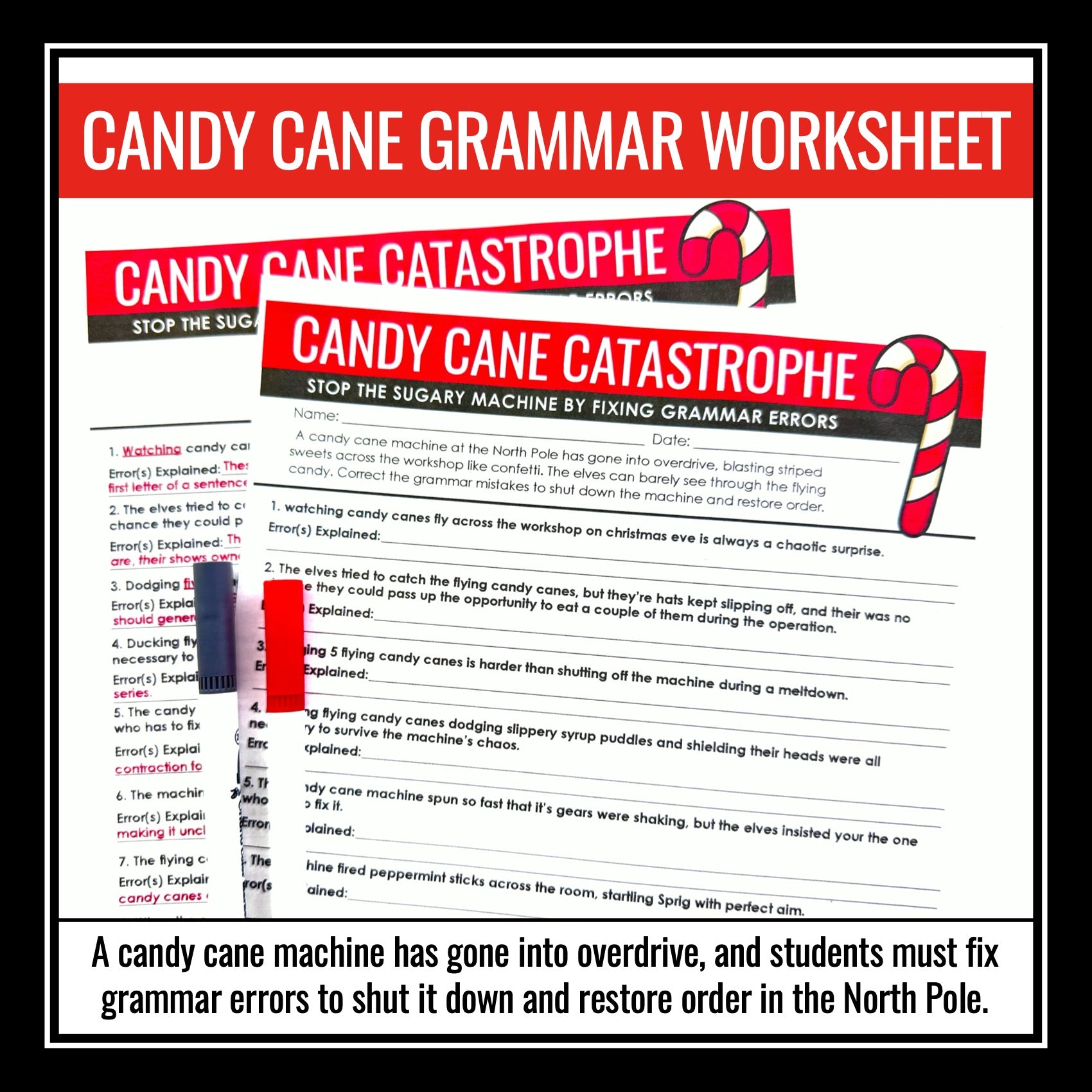 Christmas Grammar Worksheet Assignment Grammar Activity - Holiday Cand ...