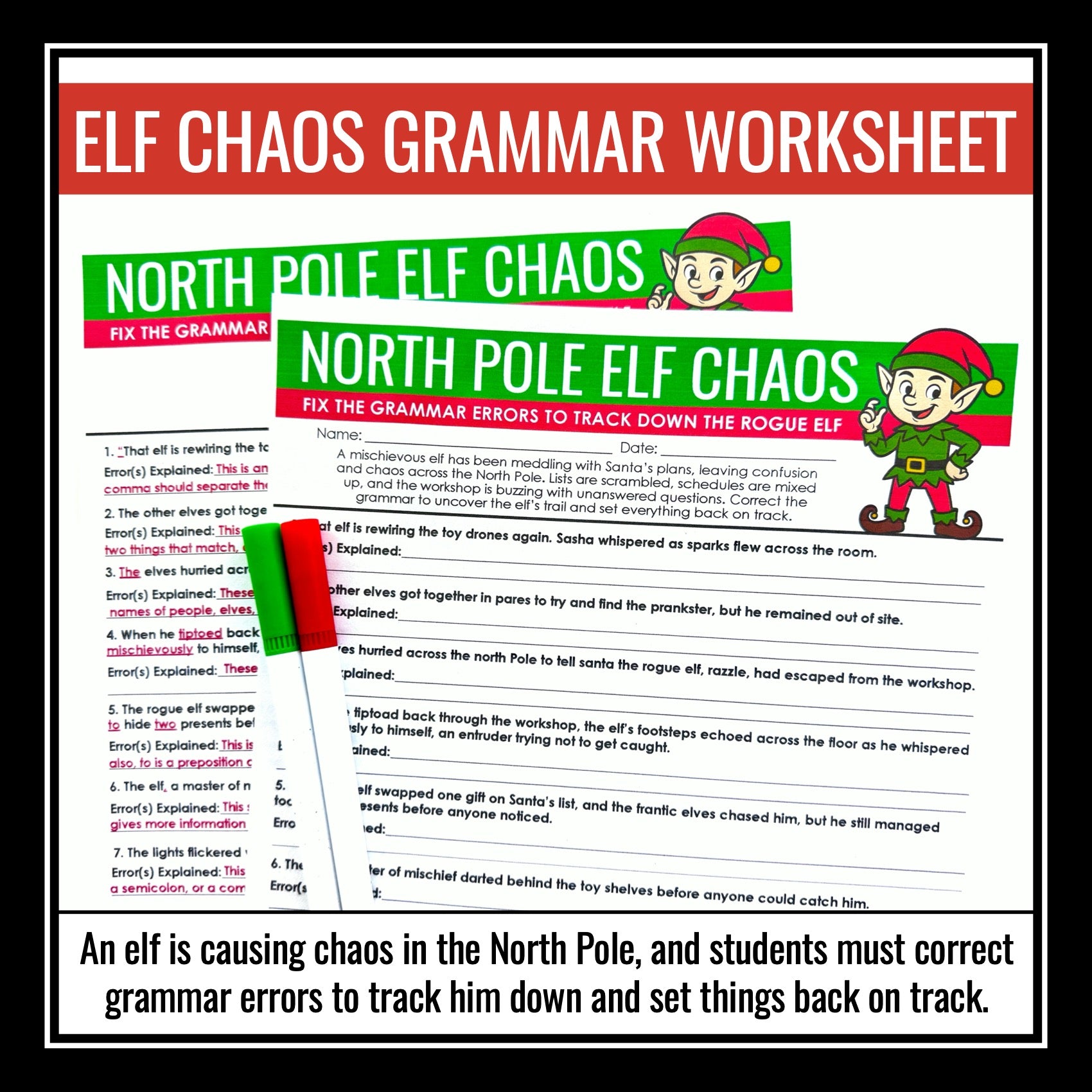 Christmas Grammar Worksheet Assignment Grammar Activity - North Pole E ...