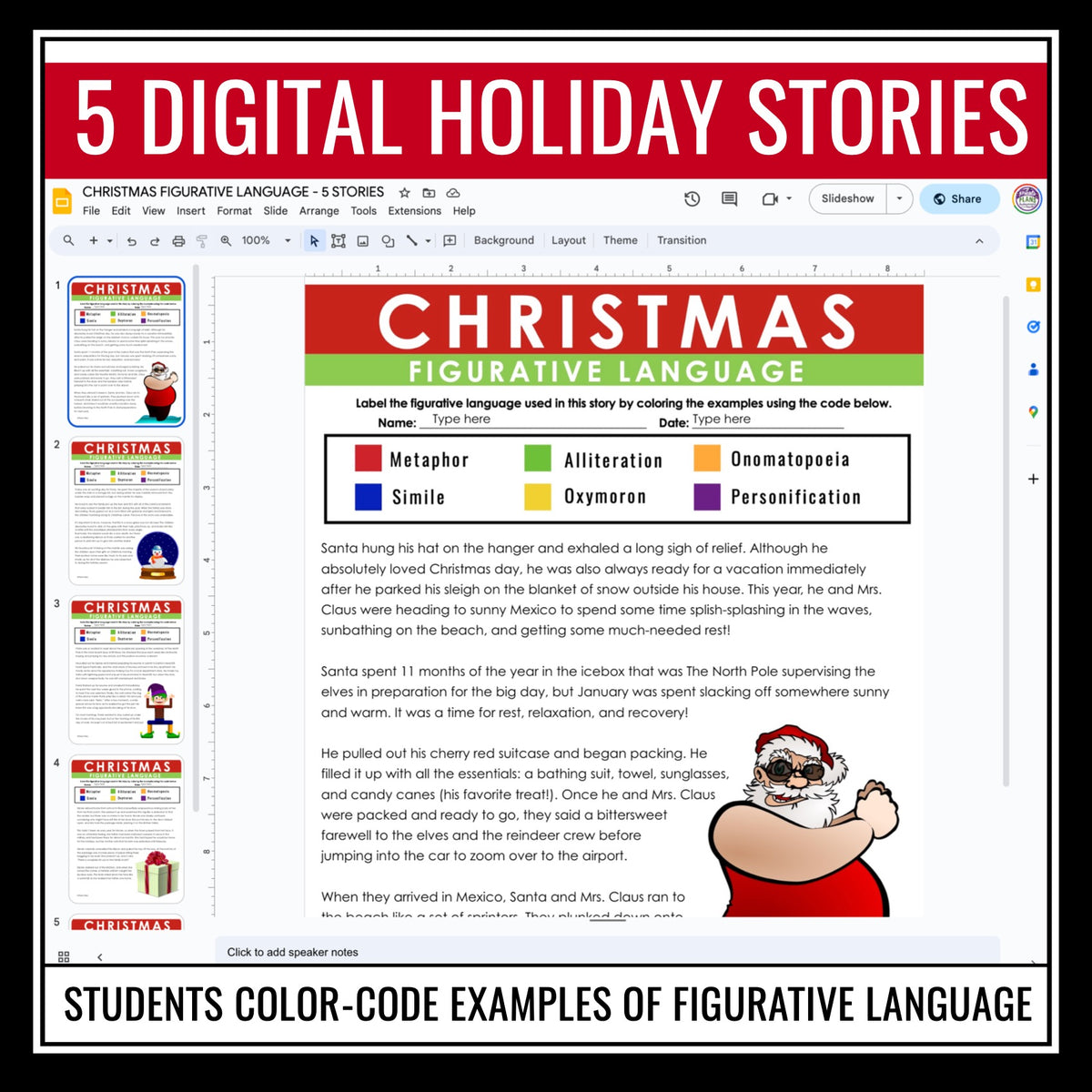 Christmas Figurative Language Assignments - Literary Devices Digital A ...