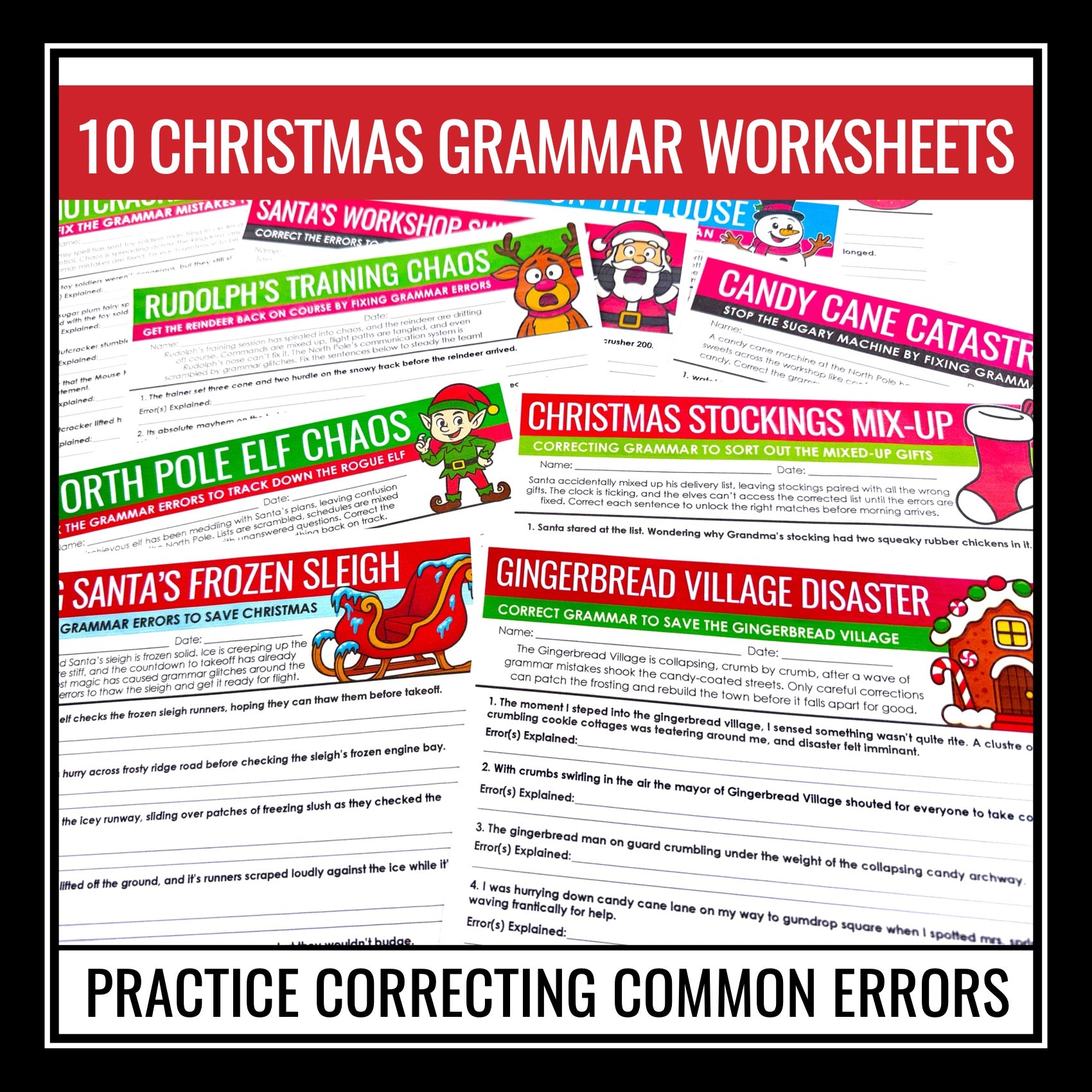 Christmas Grammar Worksheets - Editing Punctuation, Spelling, & Gramma ...