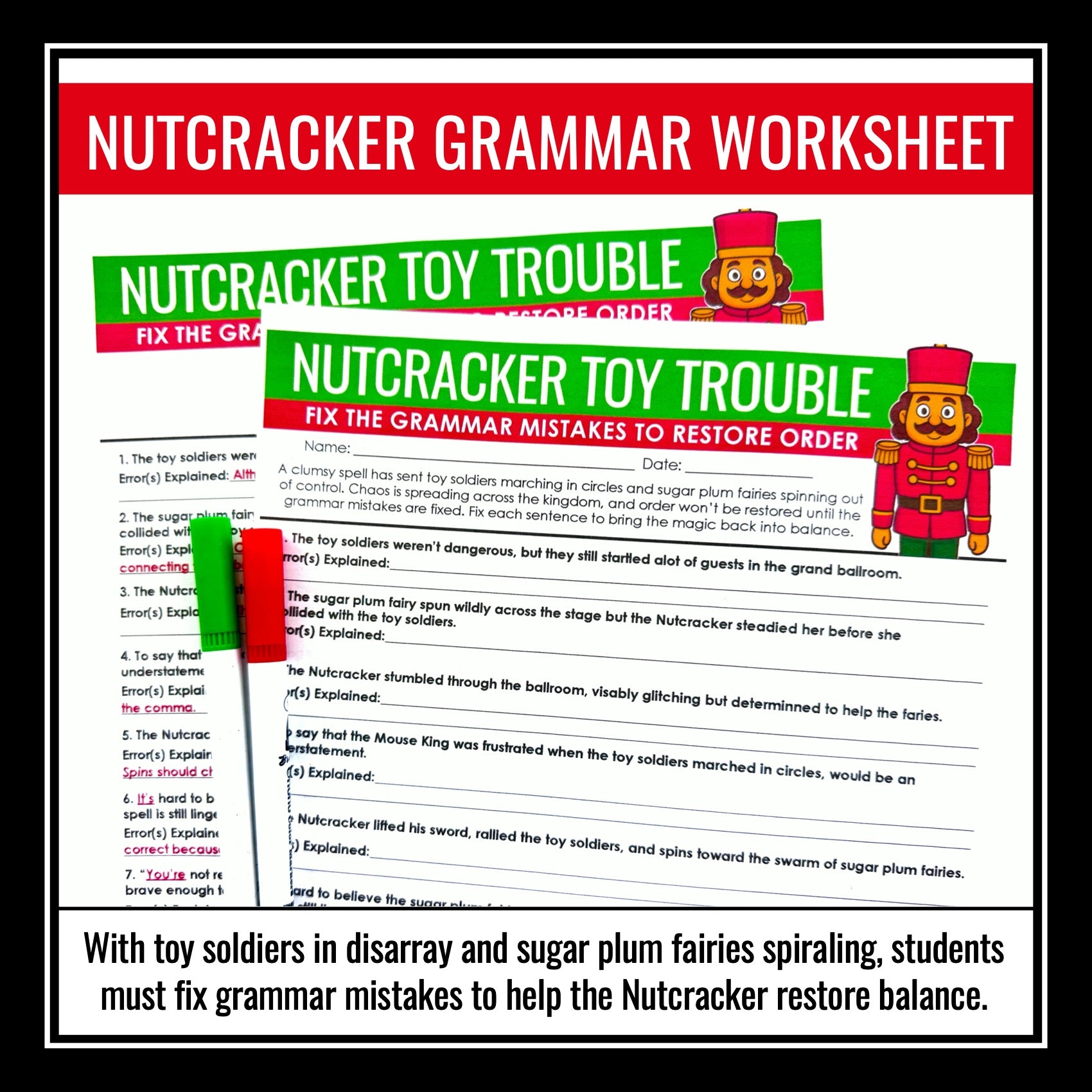 Christmas Grammar Worksheet Assignment Grammar Activity - Nutcracker ...