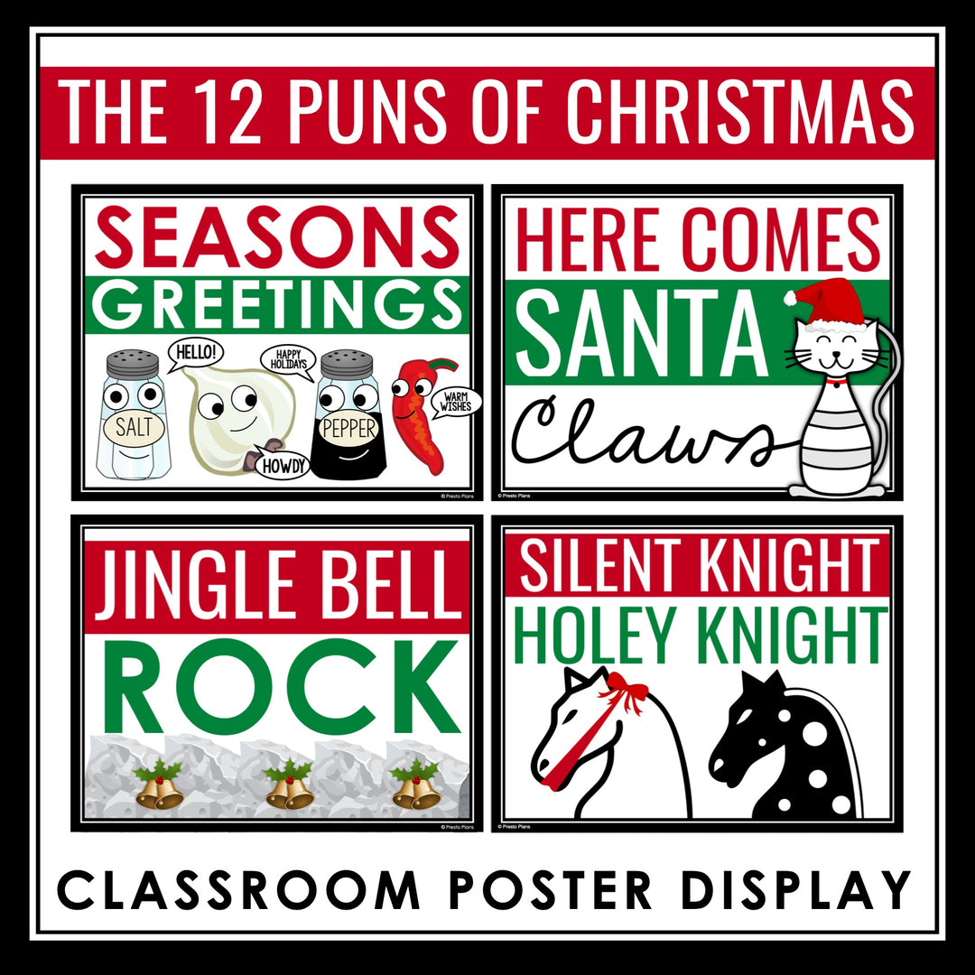 Christmas Posters - The 12 Days of Christmas Puns Funny Holiday Bullet ...