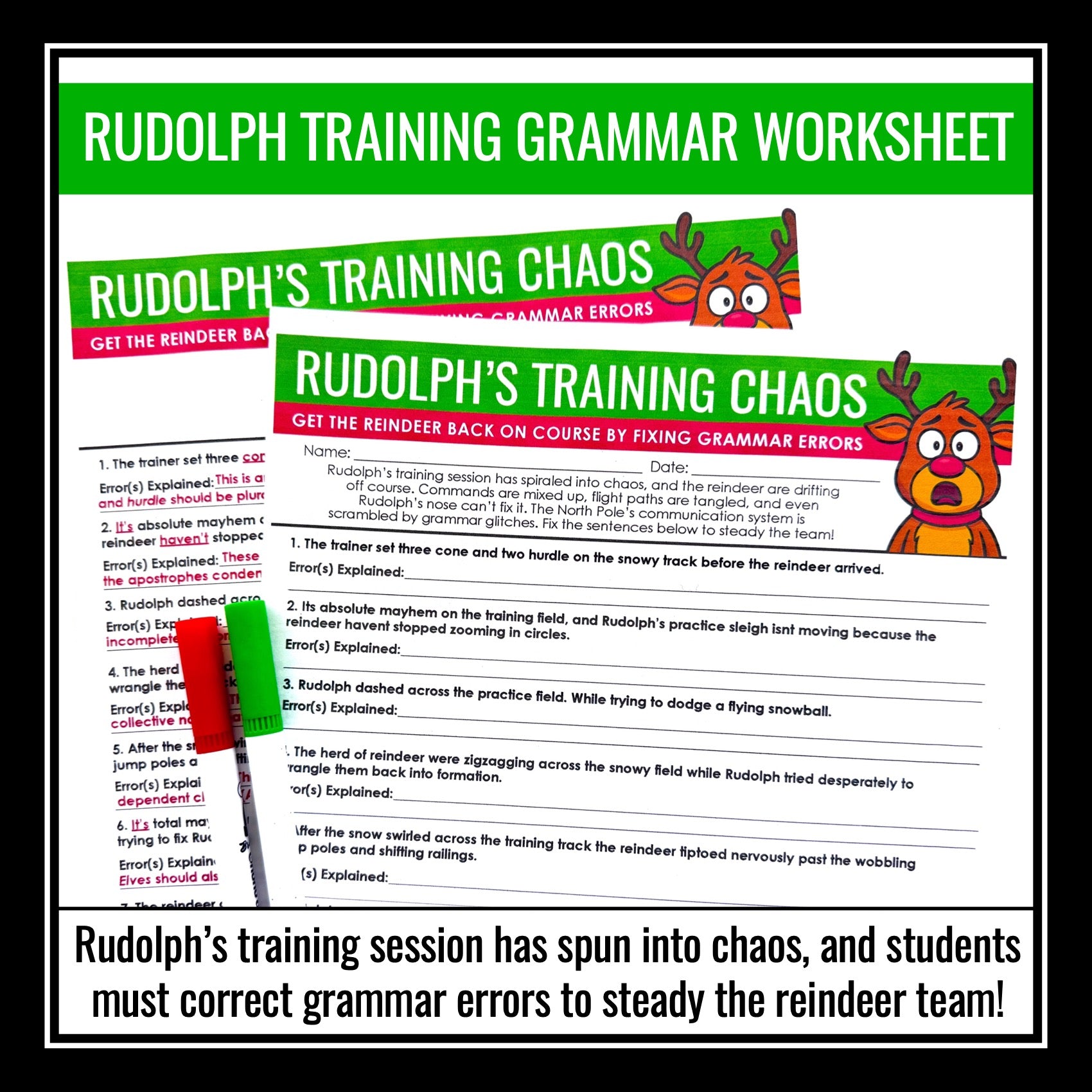 Christmas Grammar Worksheet Assignment Grammar Activity - Rudolph the ...