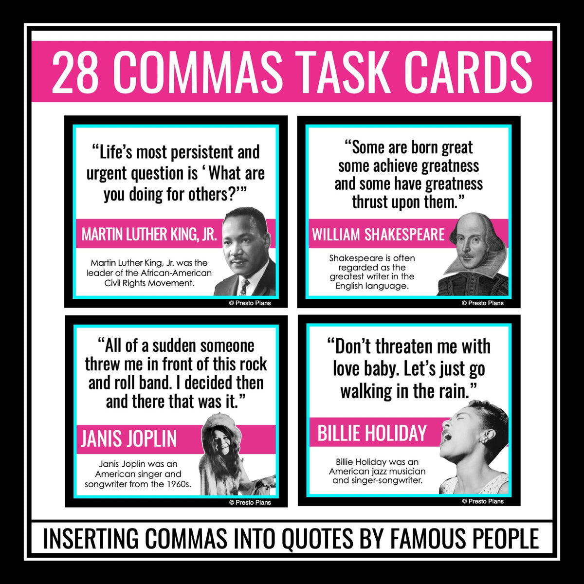 Comma Rules Practice Activity - Correct Comma Errors in Famous Quotes ...