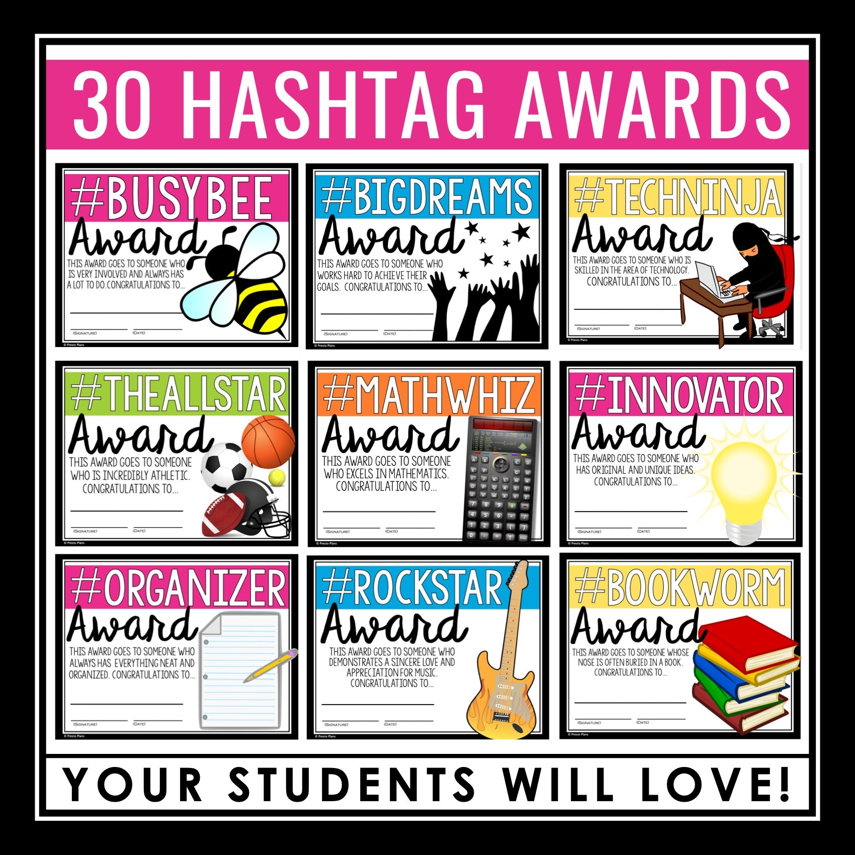 End of the Year Awards - Hashtag Edition Student Award Certificates ...