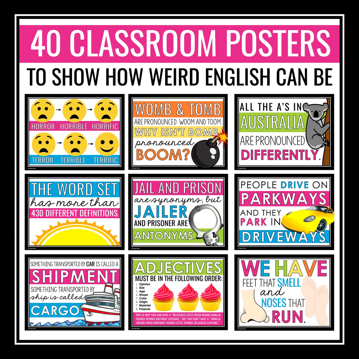 English Posters Classroom Bulletin Board Decor - 40 English is Weird P ...