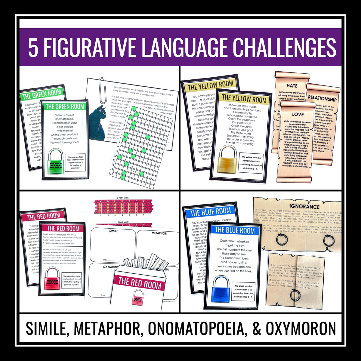 Figurative Language Escape Room Literary Devices Breakout Activity Hau ...