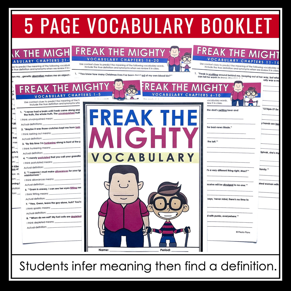 Freak the Mighty Vocabulary Booklet, Presentation, and Answer Key Defi ...