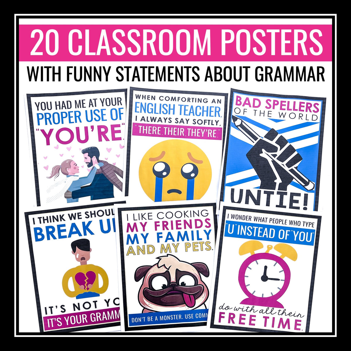 Grammar Posters Classroom Bulletin Board Decor - 20 Funny Grammar Post ...