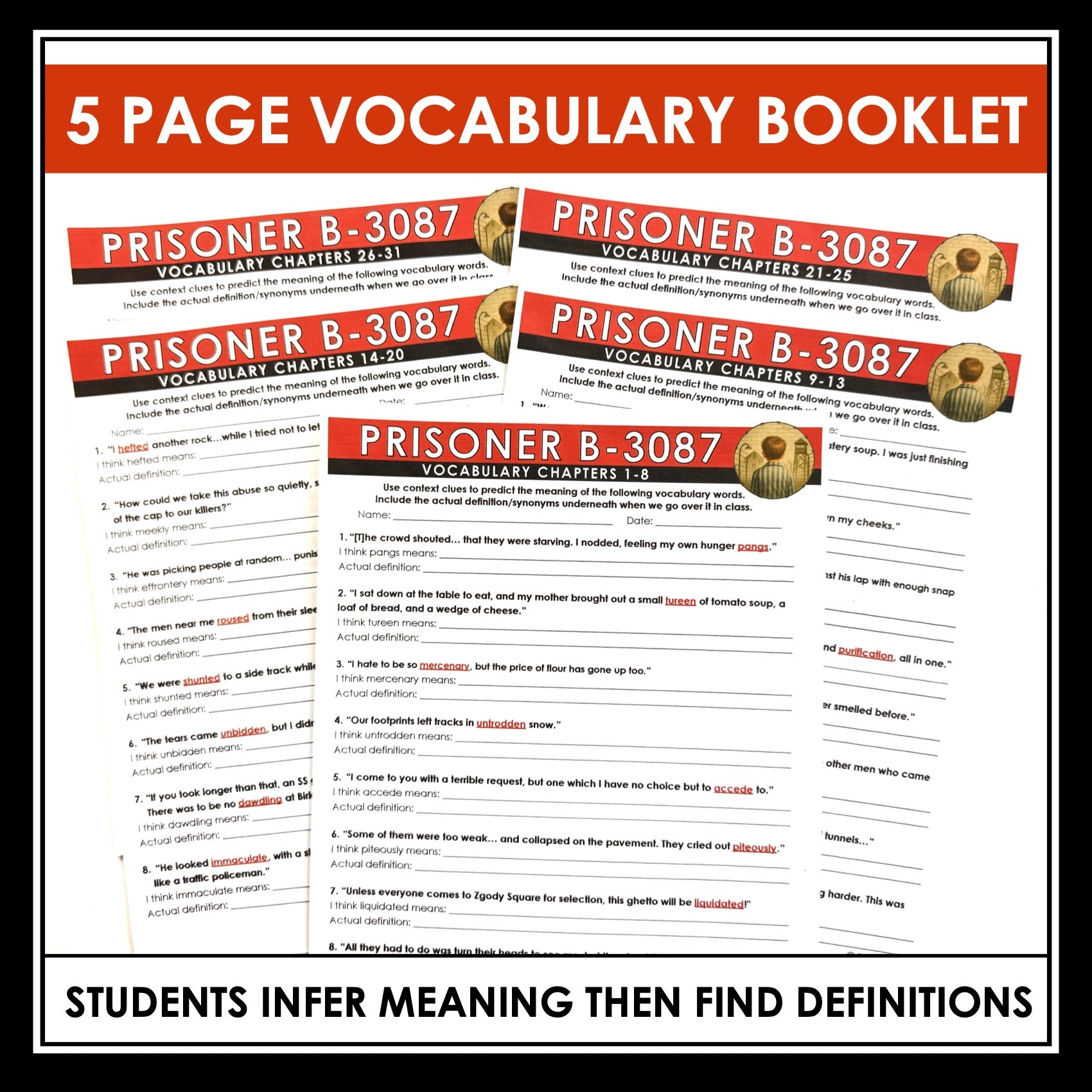 Prisoner B-3087 by Alan Gratz Vocabulary Booklet, Presentation, and An ...