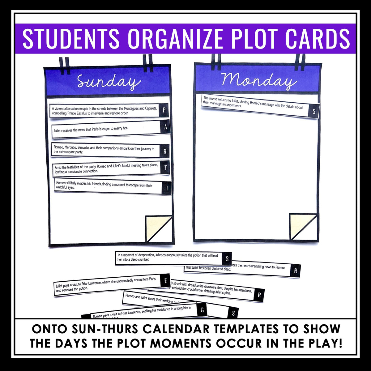 Romeo and Juliet Plot Activity - Calendar Plot Structure in Shakespear ...