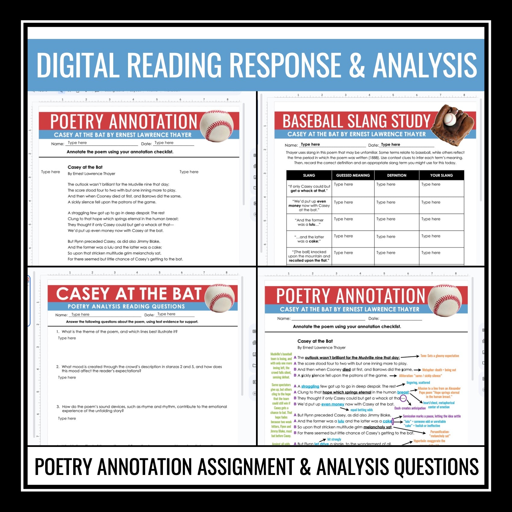 Casey at the Bat by Ernest Lawrence Thayer Digital Poetry Slides & Ass ...